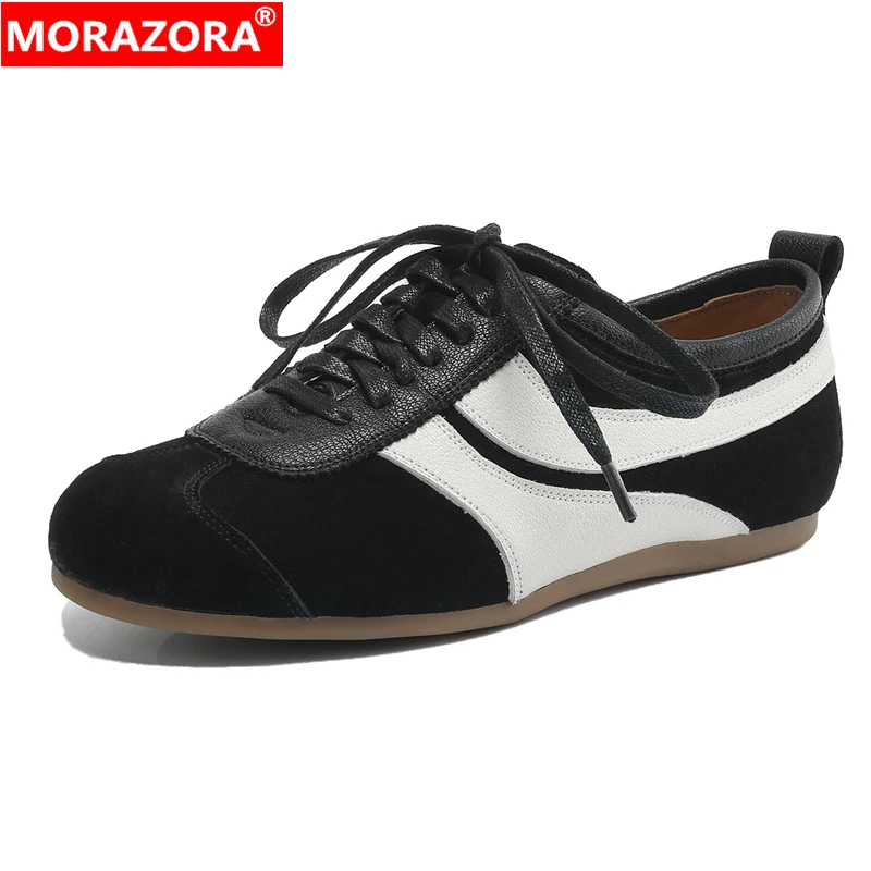 MORAZORA, размер 35–43, женские замшевые кроссовки на плоской подошве со шнуровкой, черные ...