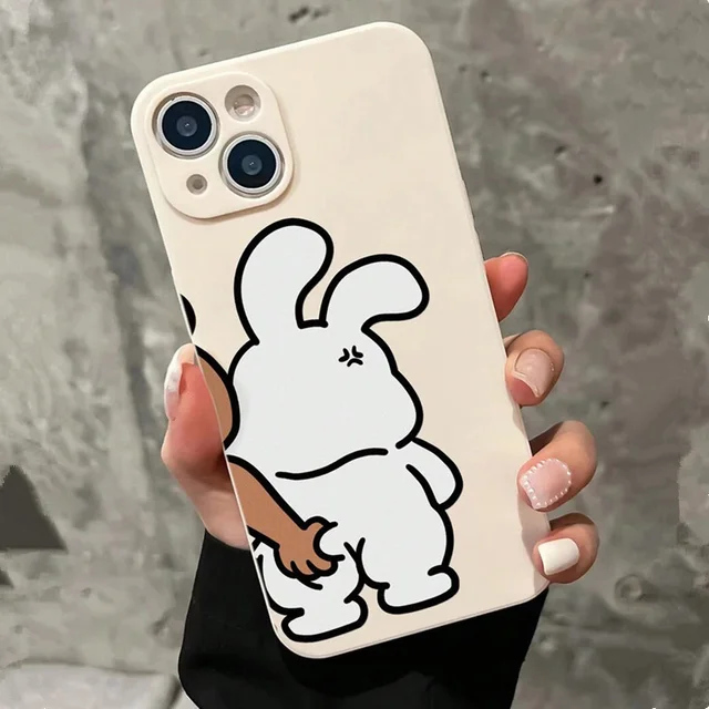 Парные чехлы с мультяшным рисунком кролика и медведя для iPhone 15 12 ...