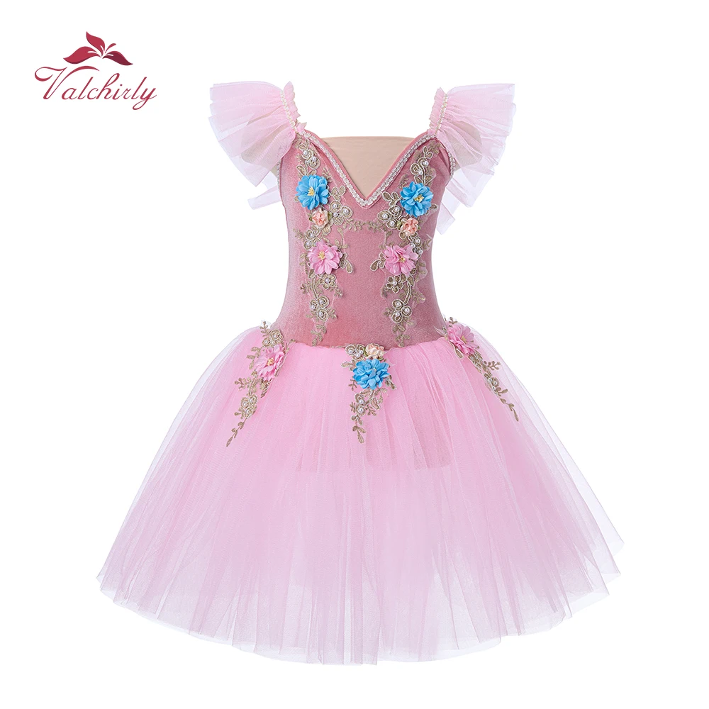 VALCHIRLY Бархатное балетное платье-пачка розового цвета для девочек ...