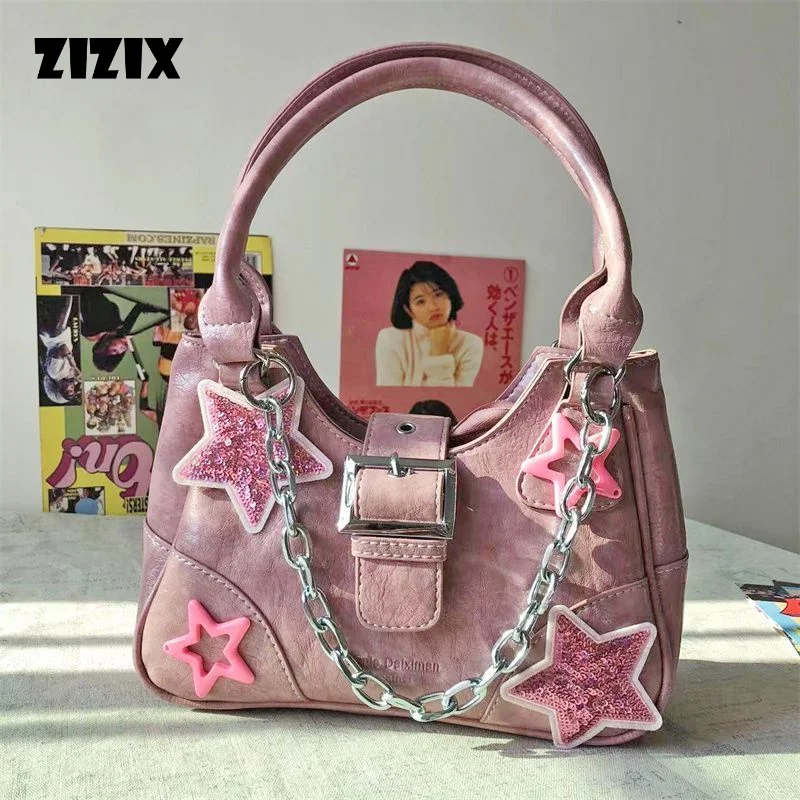 Y2k женская сумка-слинг из искусственной кожи со звездами, с цепочкой ...