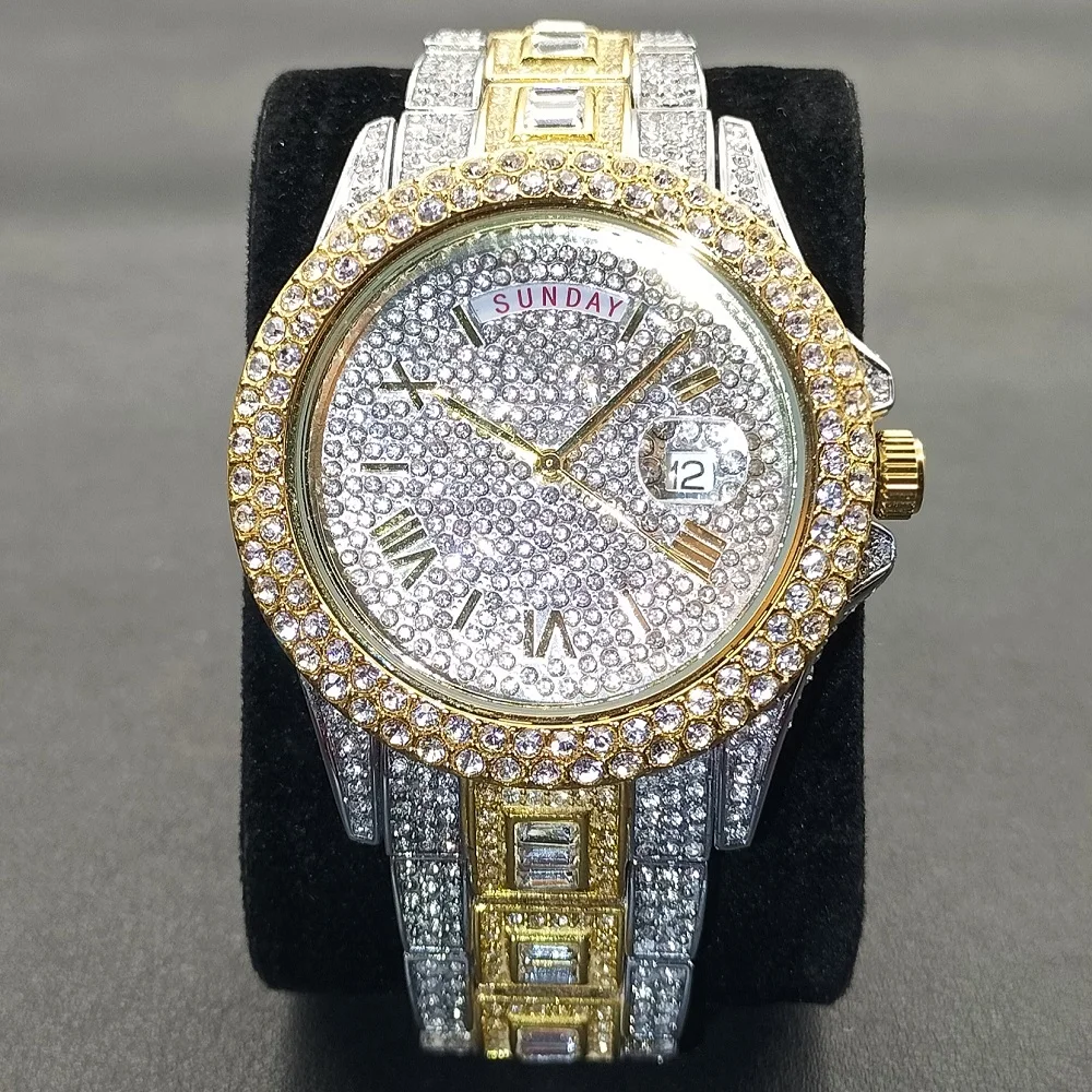 2020 Luxury Men Gold Watch Top Brand Luxury Rhinestone Diamond Watches For