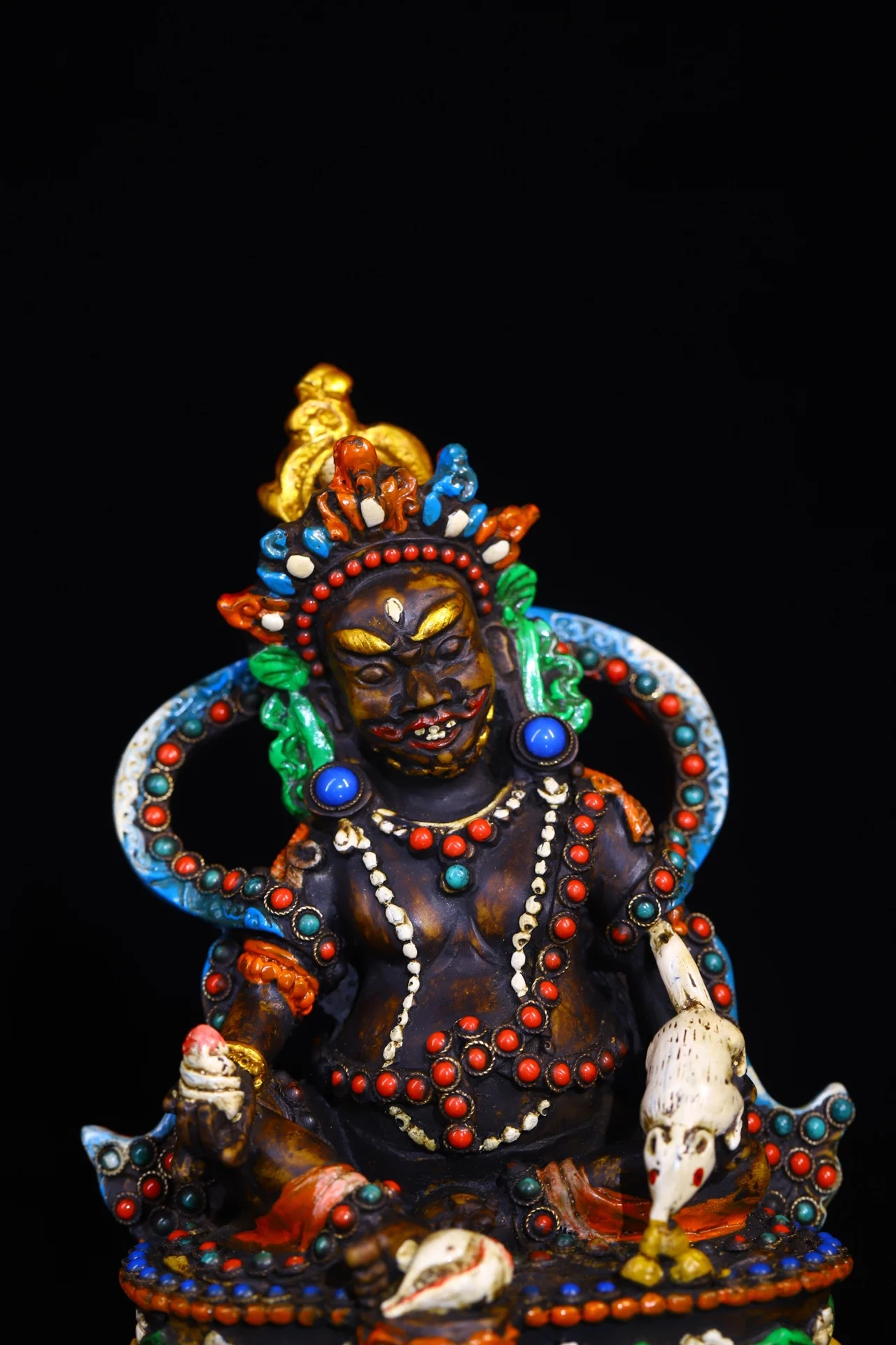 7" Tibetan Temple Collection old yak bone painted mosaic gem Huang ...