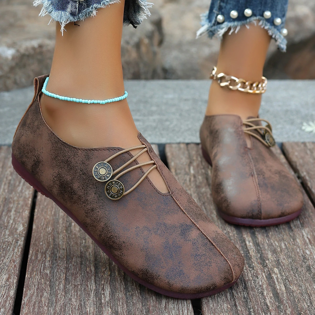 Women's Flats Shoes Fashion Casual Sports Sneakers Round Headed Flat ...