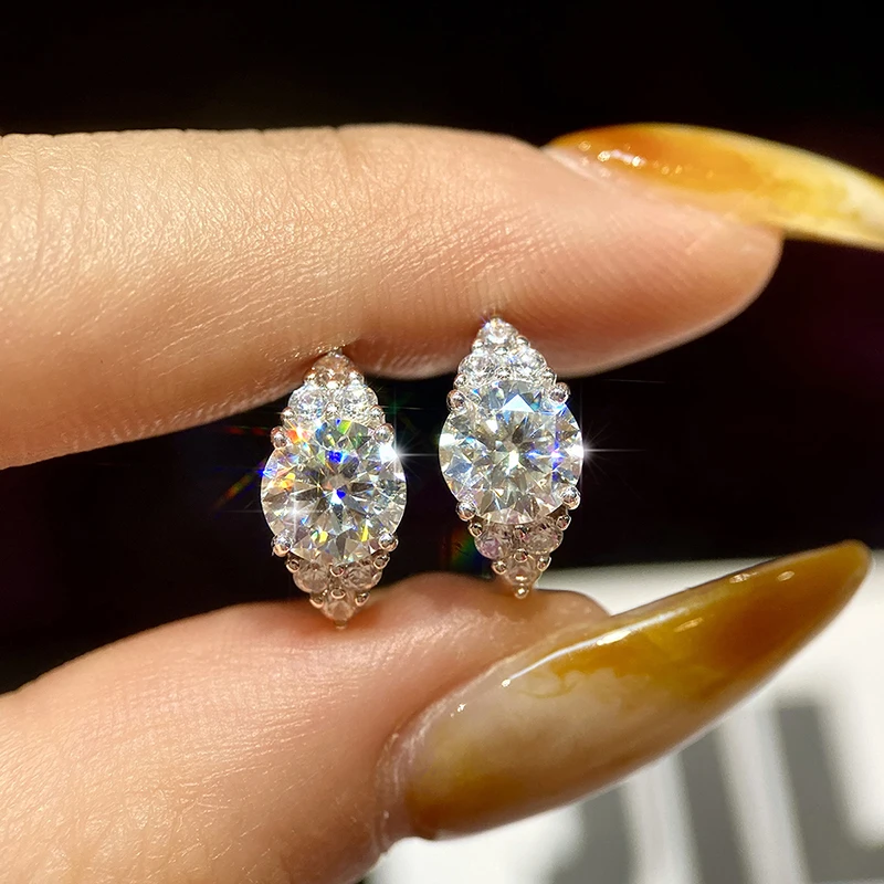 Женские серьги с круглым муассанитом, из серебра 925 пробы | AliExpress