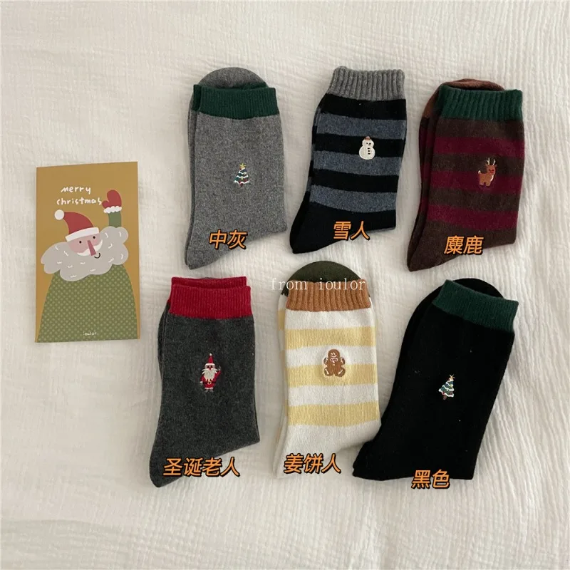 Новогодние рождественские носки с вышивкой Снеговик Санта Клаус Олень ...
