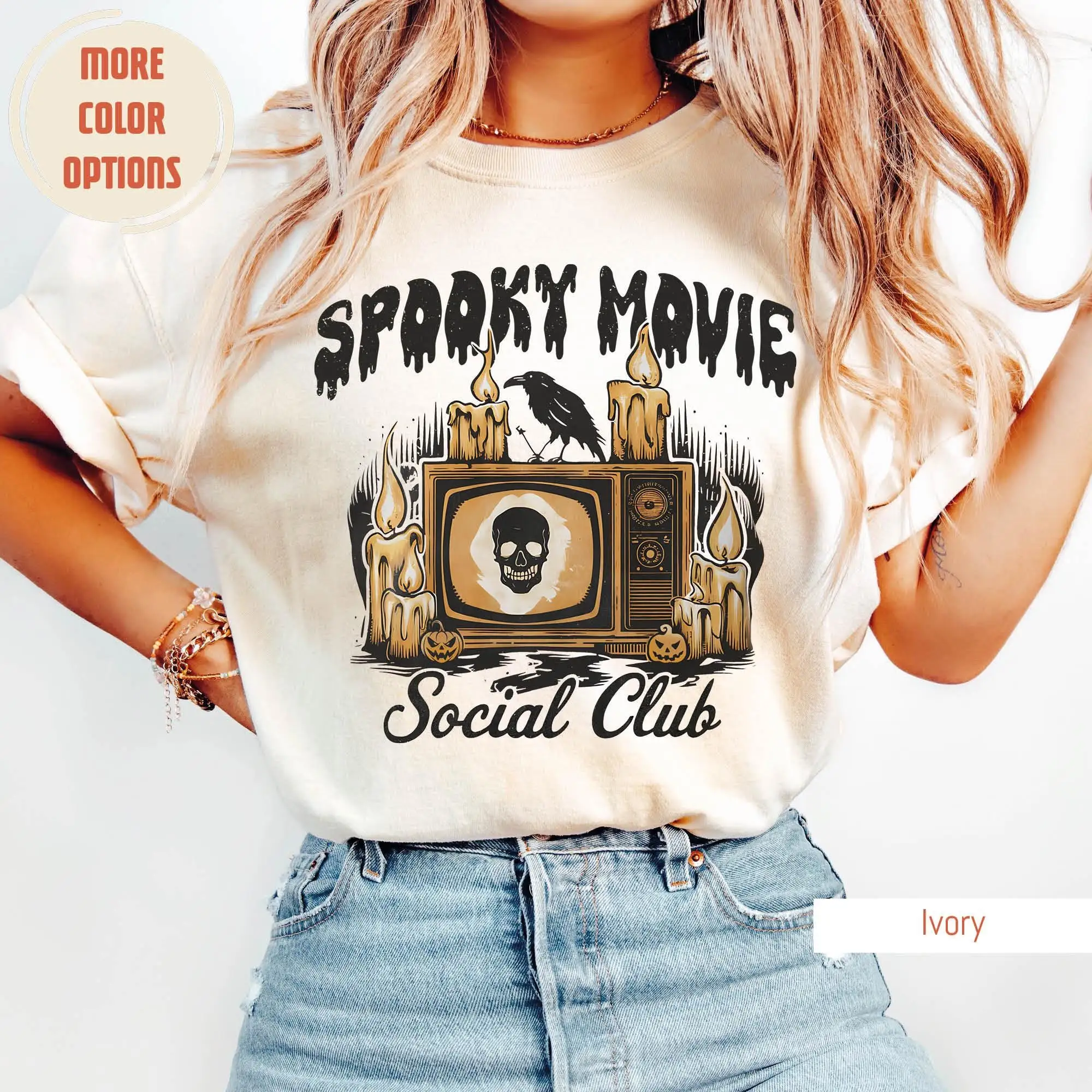 Футболка Spooky Movie Social Club Horror Comfort Colors Хэллоуин S ...