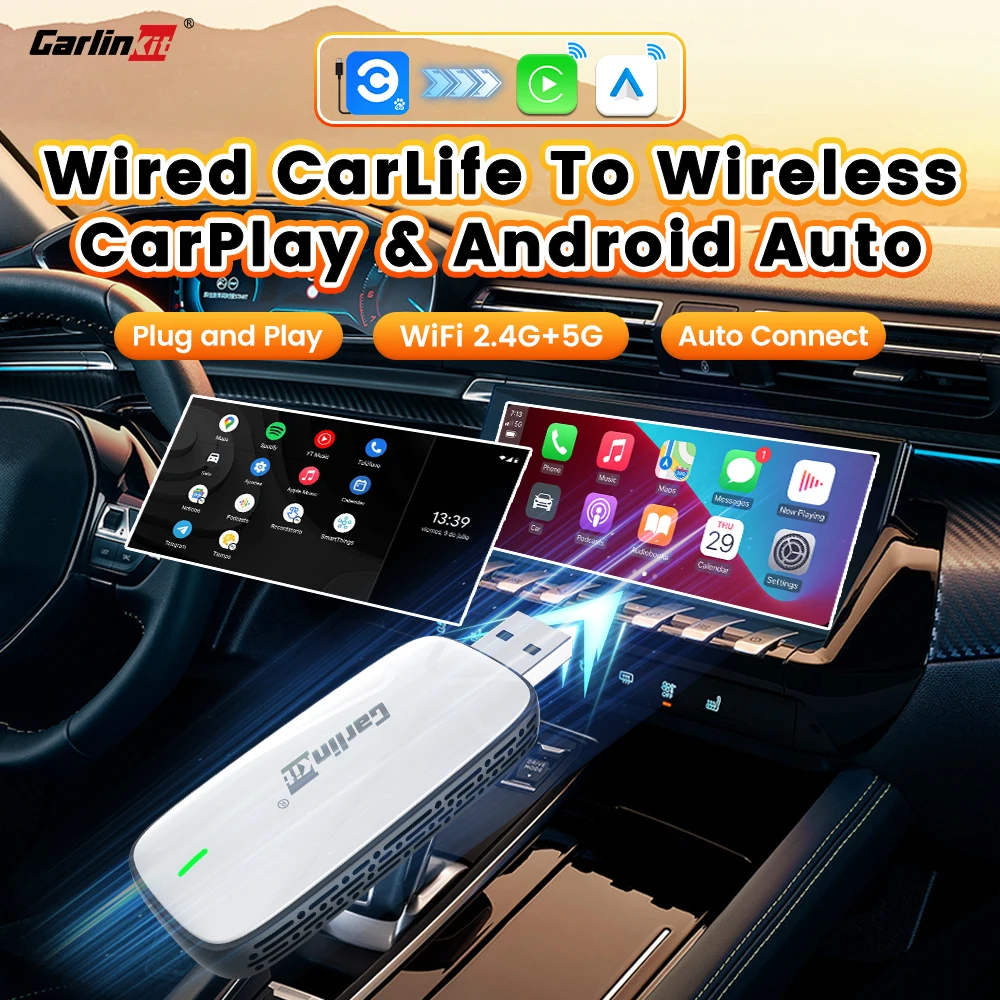 CarlinKit 2025 Переходник Baidu CarLife с проводом к беспроводному CarPlay Android Auto Carlif к ...