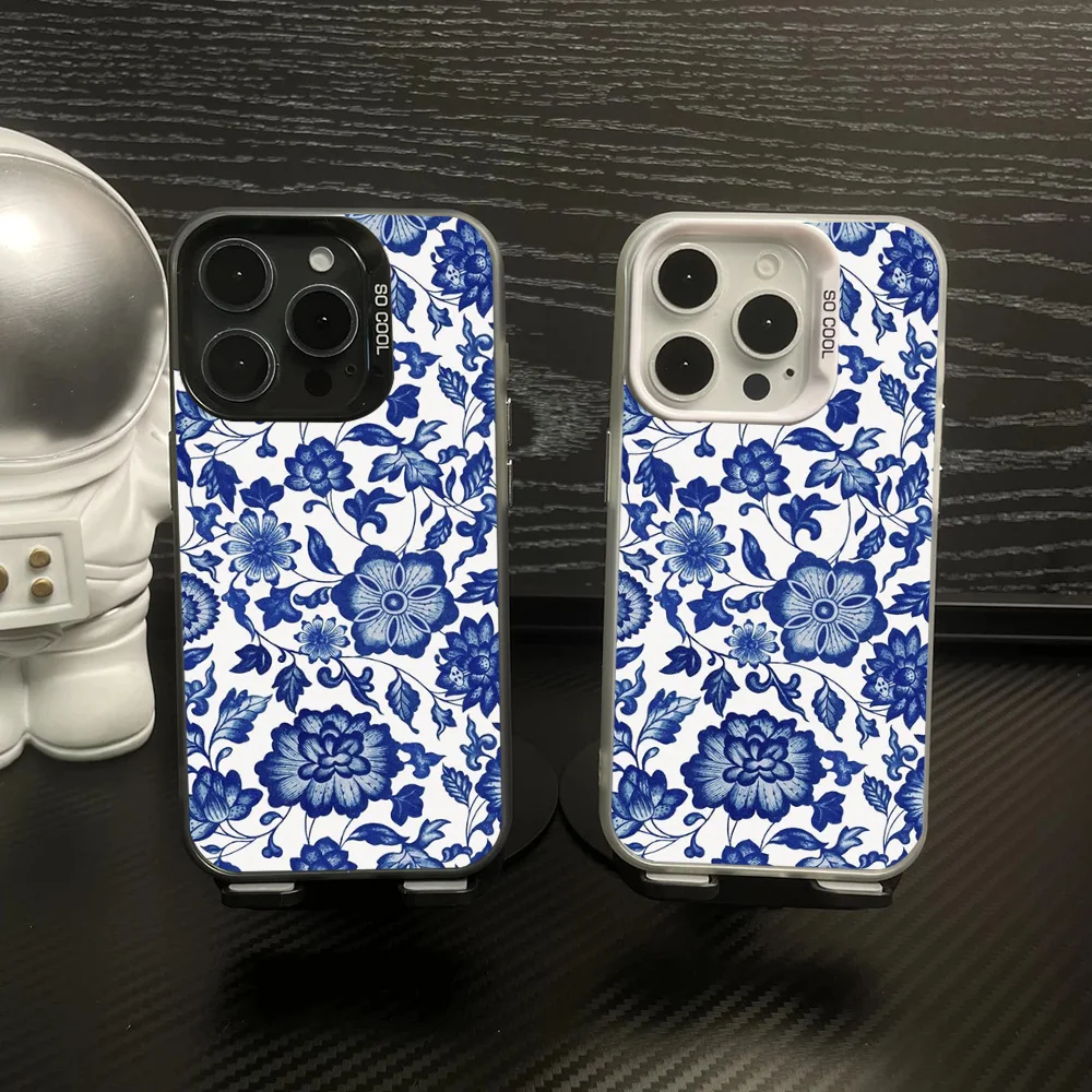 Blue White Porcelain Pattern Phone Case IMD Color Silver Shell For ...