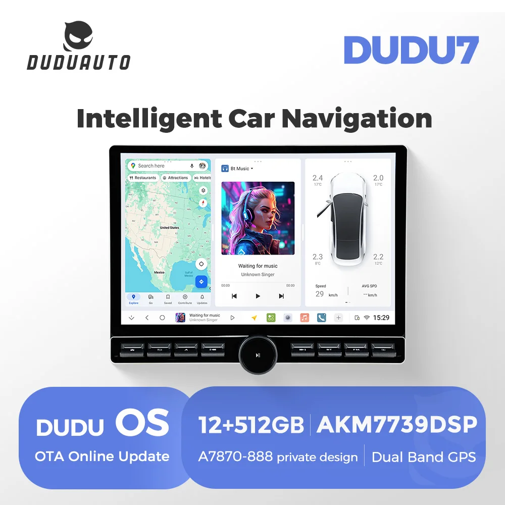 DUDUAUTO DUDU7 12,9 дюйма Android 13, универсальный автомобильный радиоприемник CarPlay Auto ...