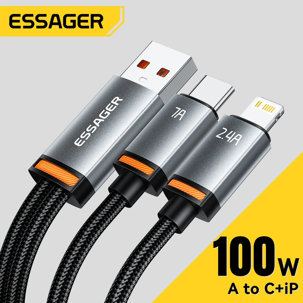 Essager 2 в 1 7A USB A to Type C to Lighting Cable 100W PD Быстрая ...