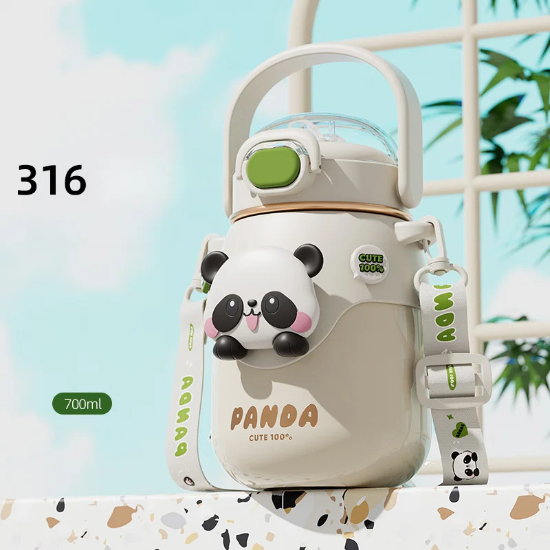 Детская Изолированная соломенная бутылка Panda 316 из нержавеющей стали, портативная Герметичная ...