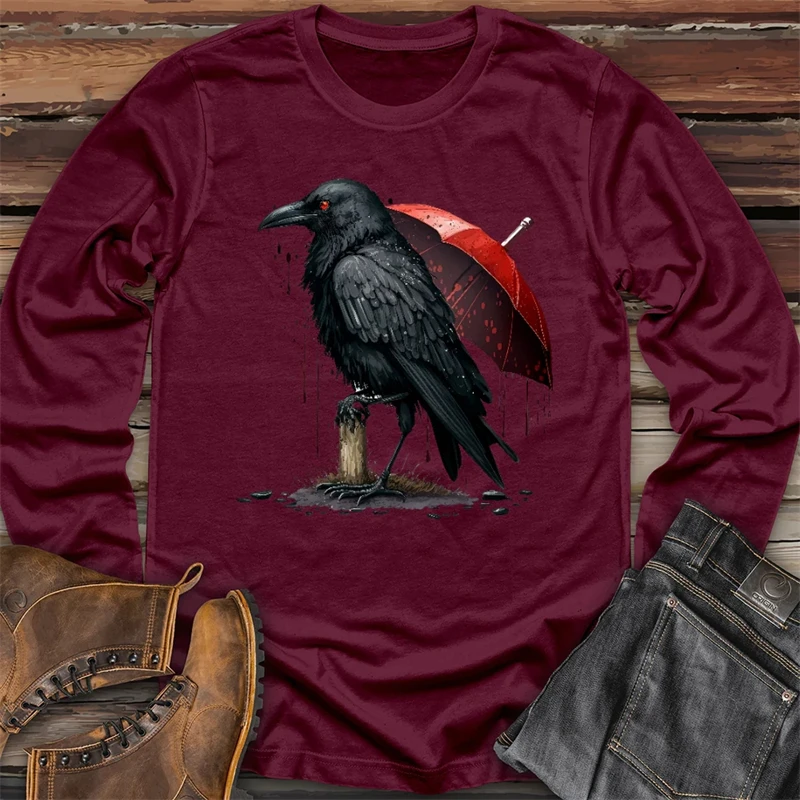 Rainy Day Crow Pattern T Shirts Fashion Autumn Long Sleeve Mens 3D ...