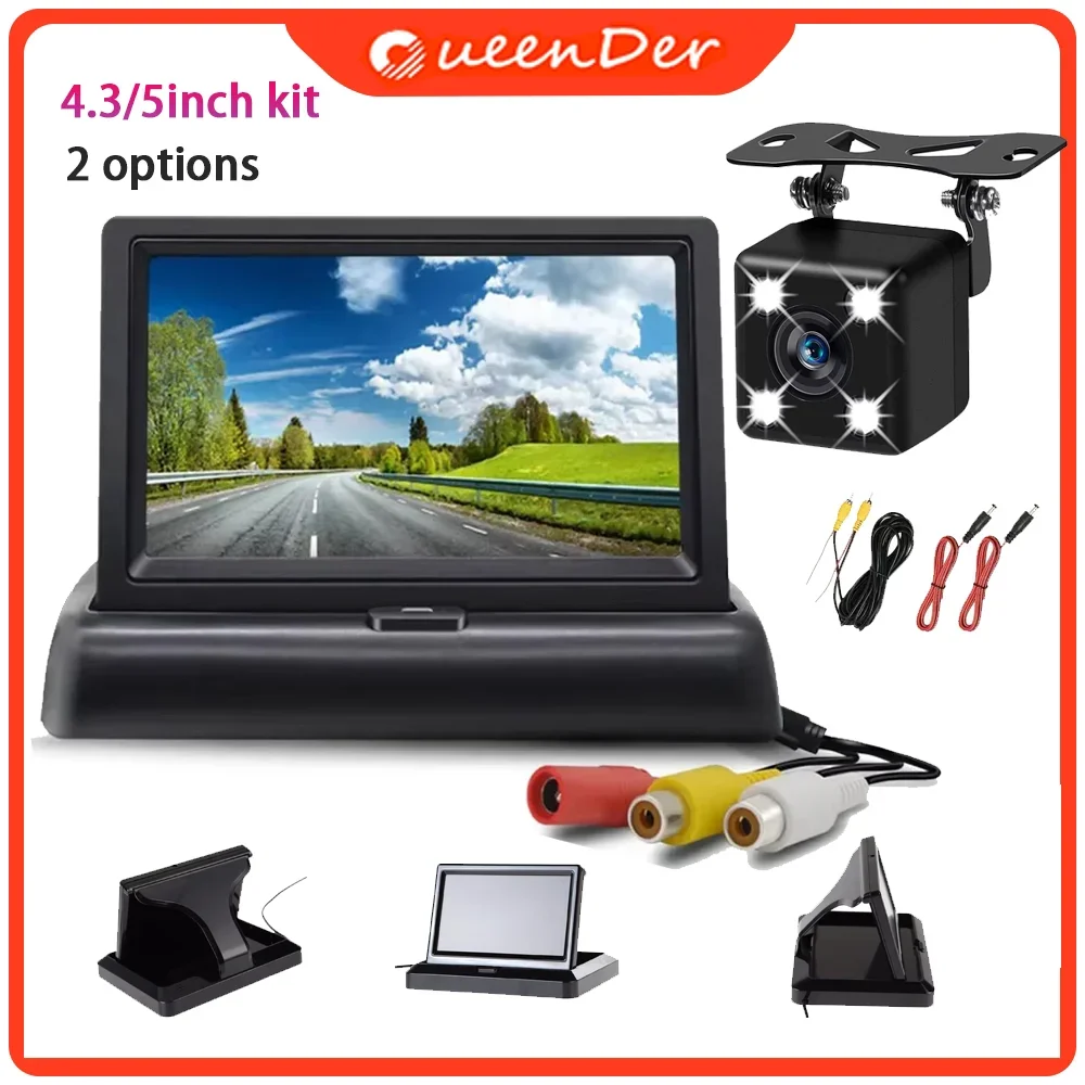 QueenDer 4.3/5-inch Folding Car Rearview HD LCD Video Parking System ...