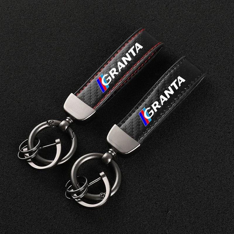 New fashion car carbon fiber leather rope Keychain key ring For Lada ...