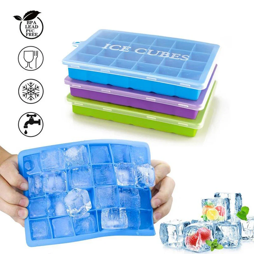 24 Grids Silicone Ice Cube Tray Molds Square Shape Ice Cube Maker Fruit ...