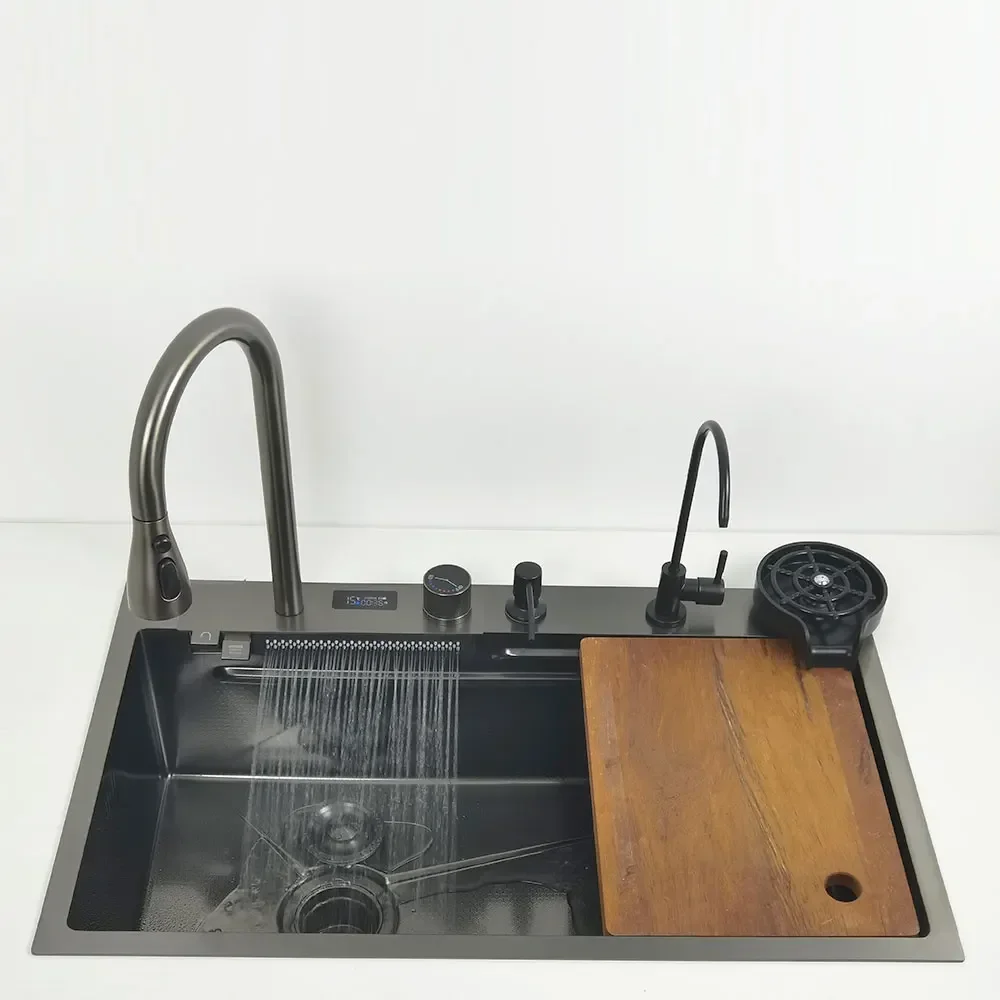 LED waterfall faucet kitchen sink honeycomb anti-scratch nano ...