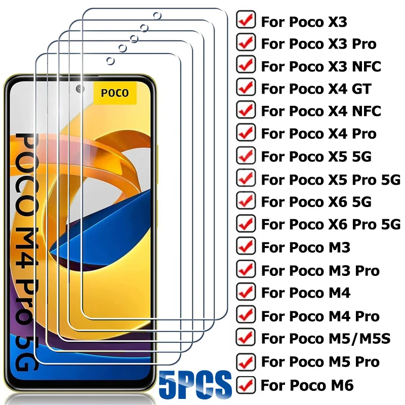 5 шт. защитное стекло для POCO X3 X4 X5 X6 Pro M5 M5S M4 M3 M6 Pro 5G ...