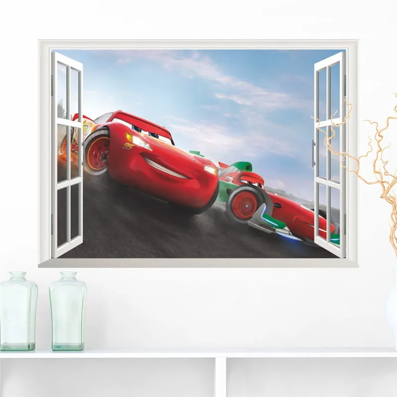 3d effect disney cars window wall decals bedroom home decor cartoon ...