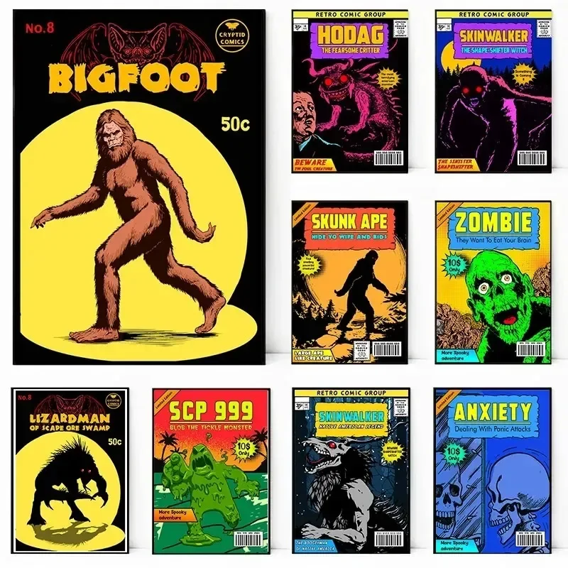 Монстр постер ретро ужас манга Bigfoot SCP ZOMBIE холст картина ужас ...