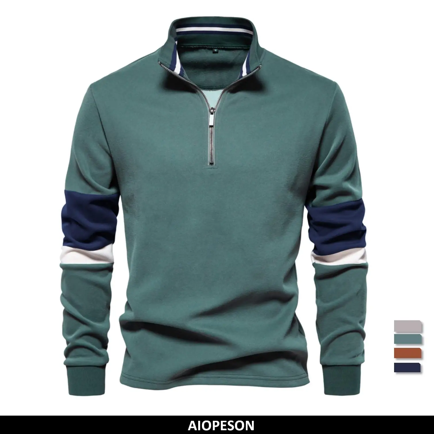 AIOPESON Mens Mock Neck Quarter Zip Sweatshirts Patchwork Fashion ...