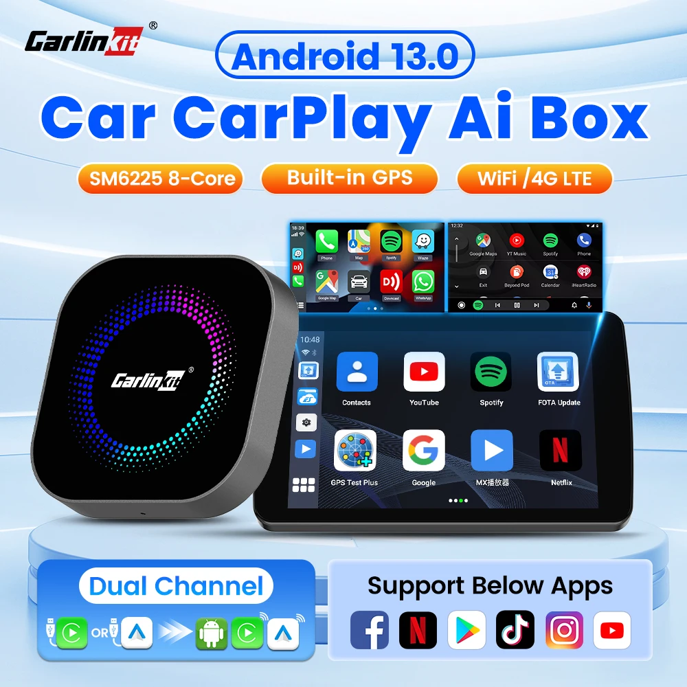 Android 13 TV Box CarlinKit Wireless Android Auto и CarPlay Ai Box SM6225 8-ядерный разделенный ...