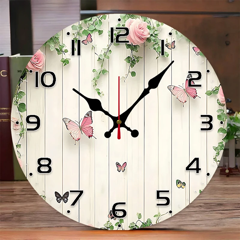 Деревянные бесшумные настенные часы с дизайном бабочки и цветка Aliexpress