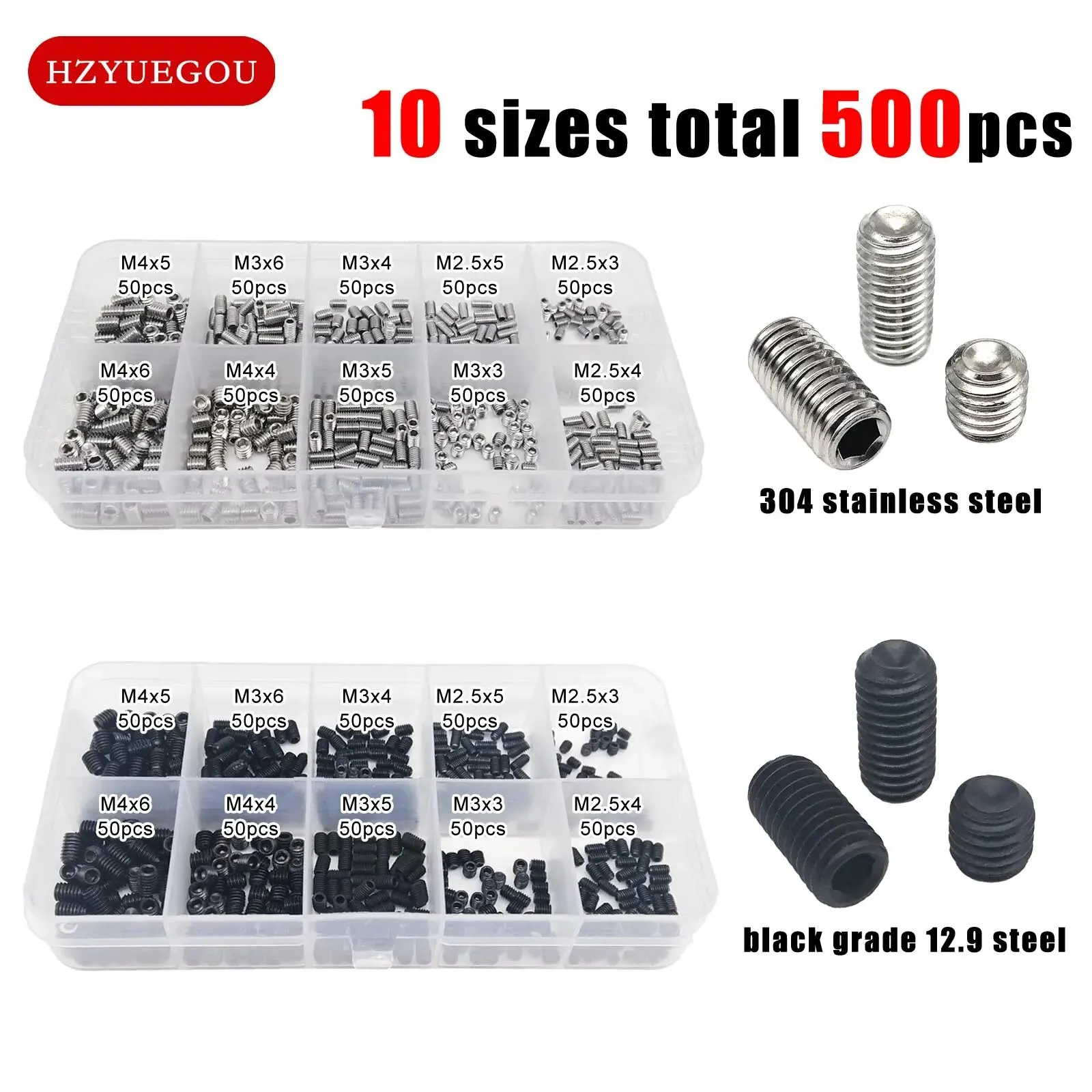 Набор шестигранных болтов DIN916, 500 шт | AliExpress