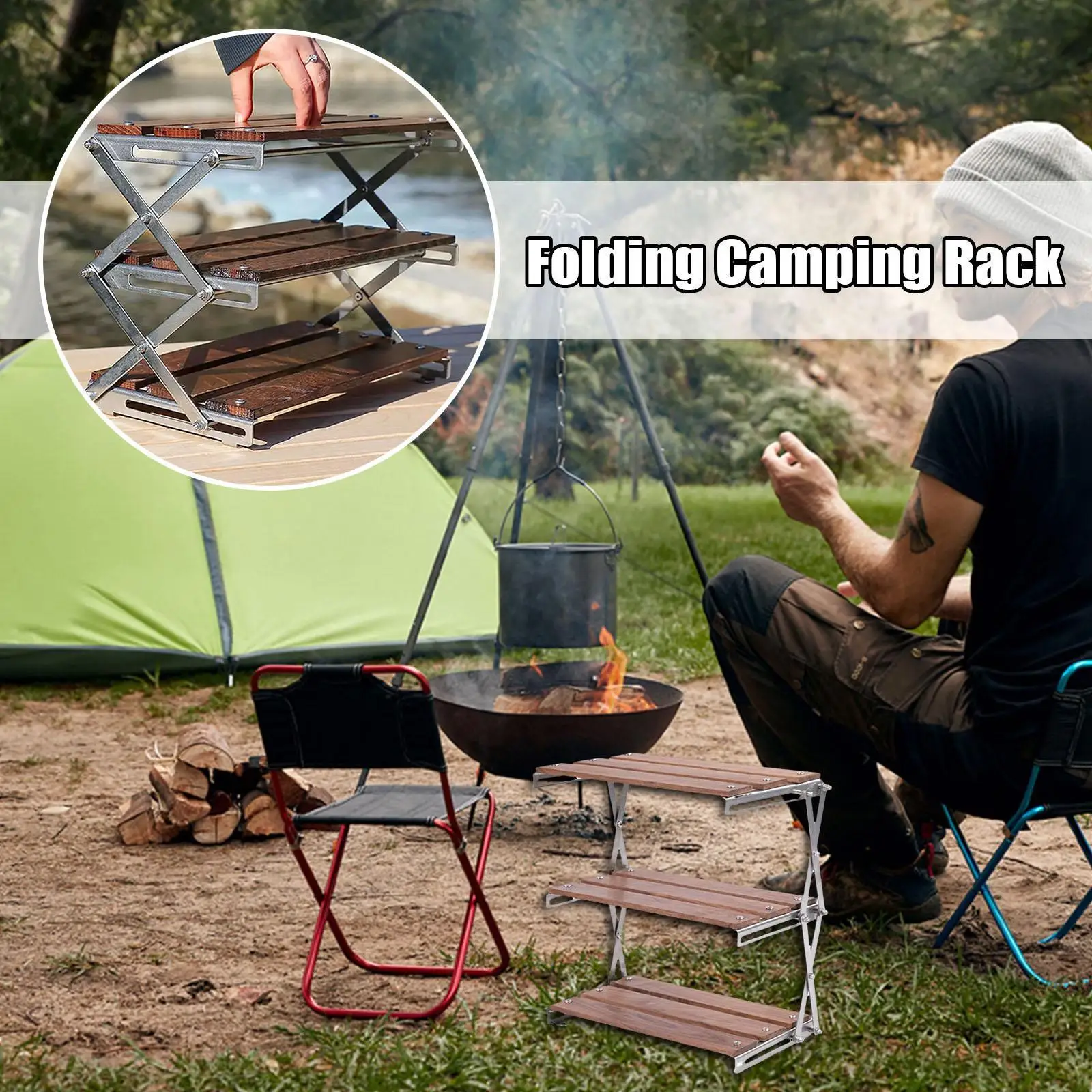 Outdoor Camping Rack Portable Three-tier Rack Easy Foldable Barbecue To ...