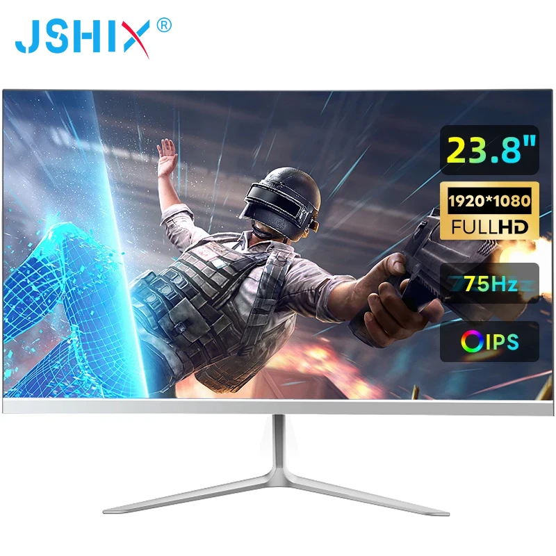 Монитор 23,8 дюйма IPS FHD 1080P 75 Гц, плоский изогнутый экран дисплея ...