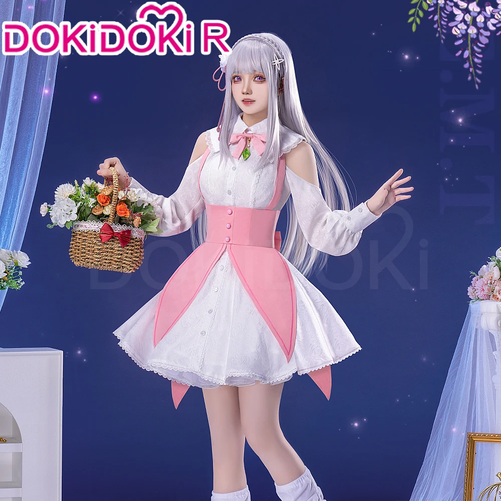 Эмилия Косплей Костюм Аниме Косплей DokiDoki-R Женское Белое Розовое ...