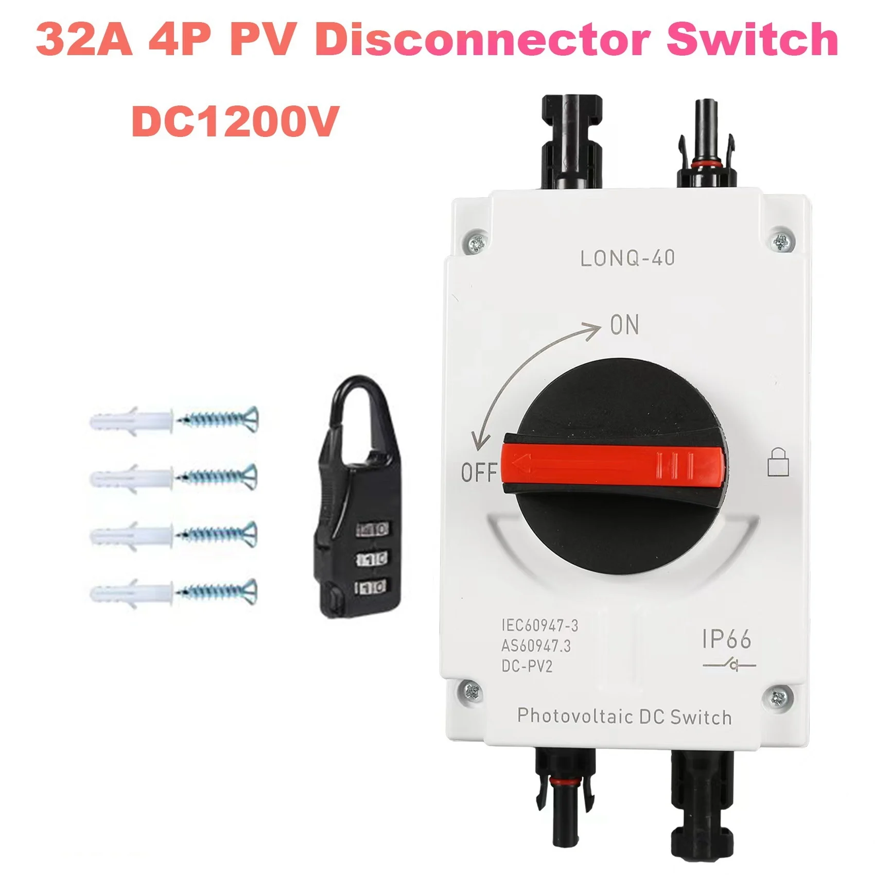 32A 4P PV Disconnector Switch DC1200V Basic Kit GF40 Outdoor IP66 ...
