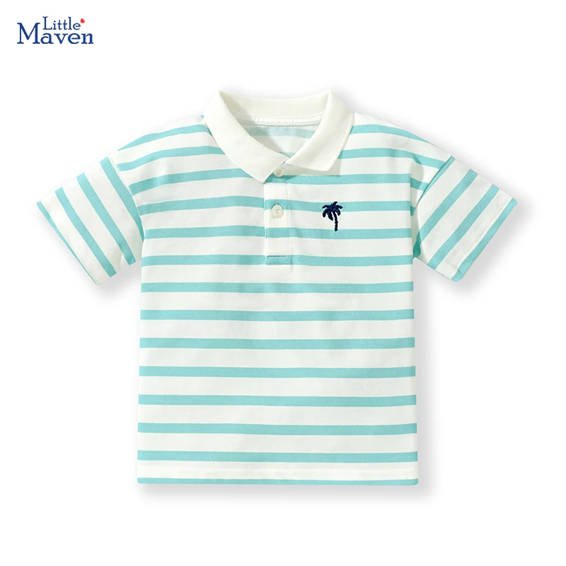 Футболка-поло в полоску для девочек, с аппликацией | AliExpress