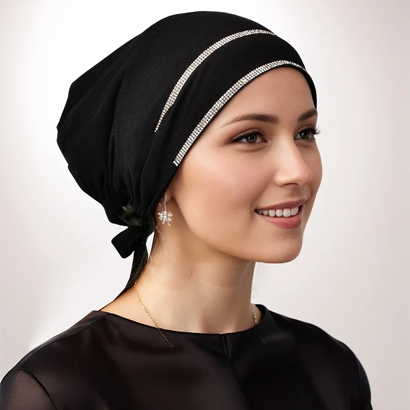 New Modal Rhinestone Band Muslim Turban Hat Inner Hijab Caps Islamic ...