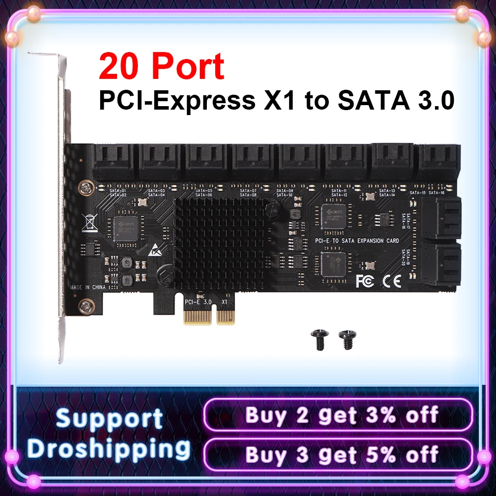 Адаптер PCIE с 20/16/12 портами PCI Express X1 на SATA 3,0 SA3112J ...
