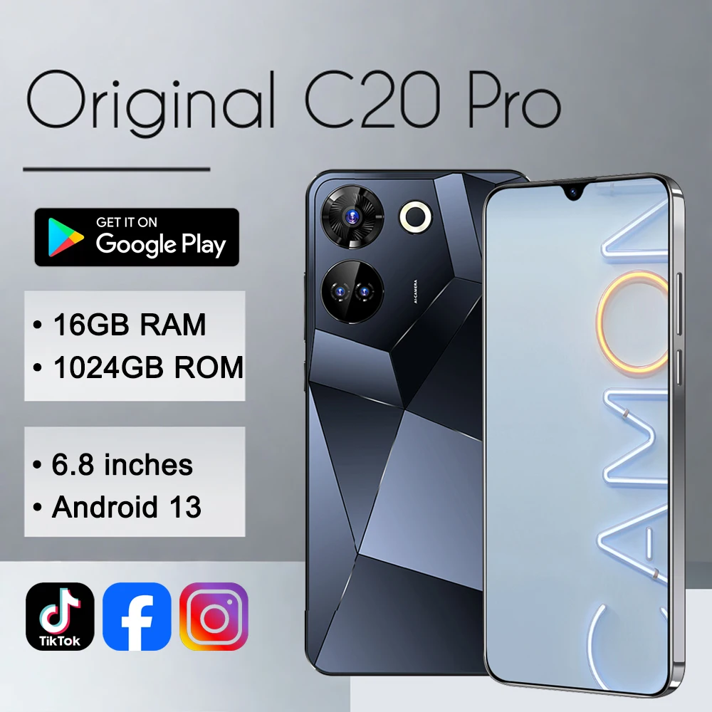 Оригинальный игровой телефон C20 Pro, 6,8 дюйма, HD + Android 13, 16 ГБ ...