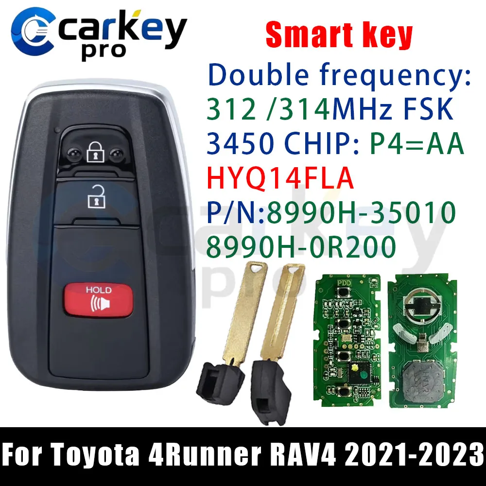 Смарт-ключ Carkeypro 2+1 кнопки, 312/314 МГц, чип HYQ14FLA 3450: P4=AA ...
