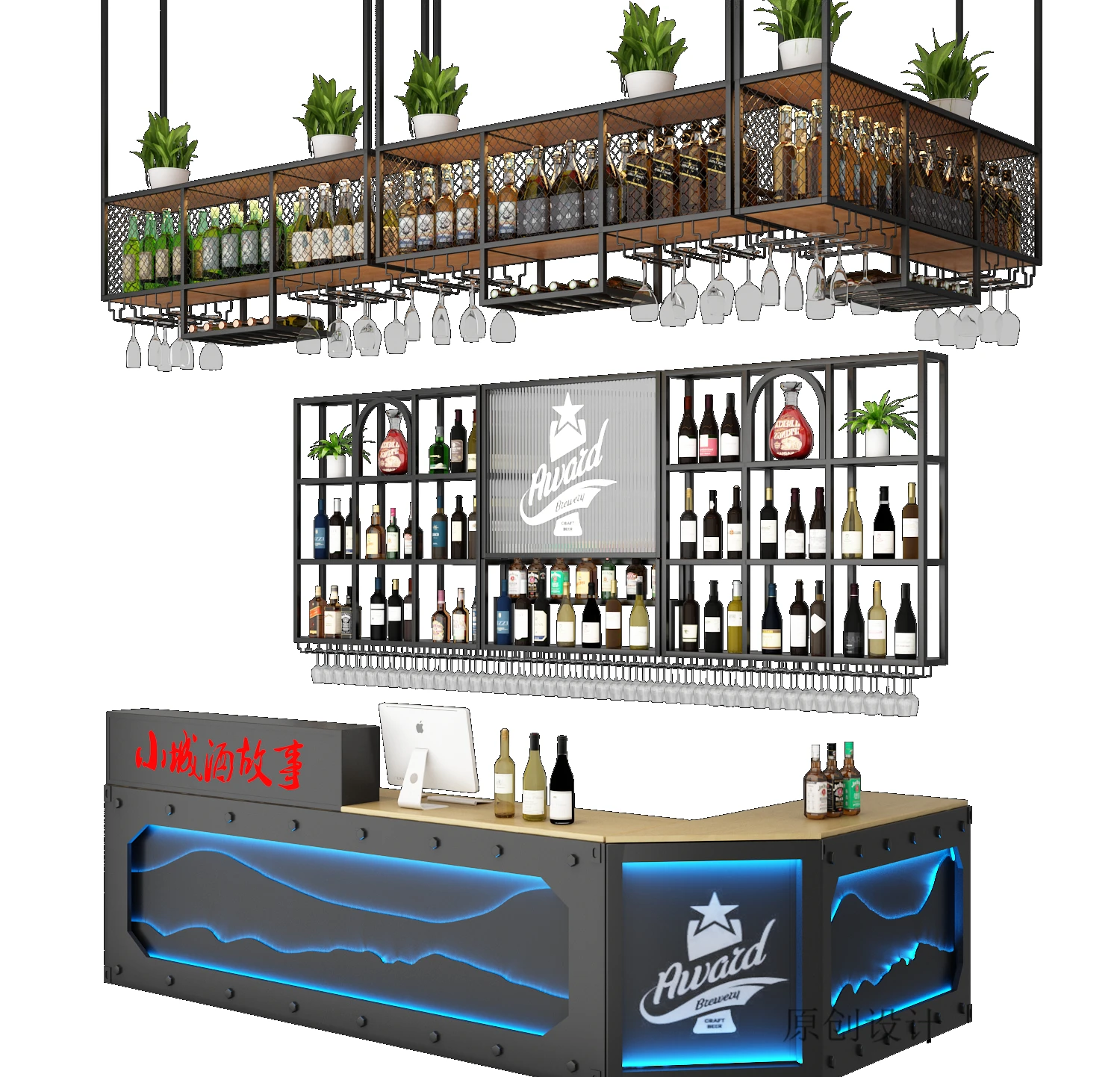 Настенная Винная стойка для бара, Винный Стеллаж В индустриальном стиле ...