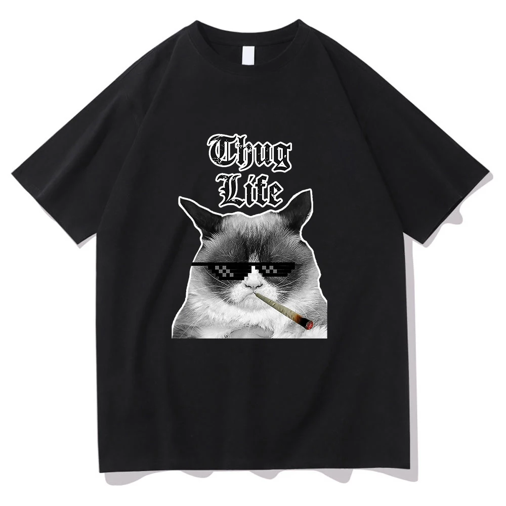 Thug Life Cat Tshirt Vintage Funny Fashion Men/women Clothing Harajuku ...