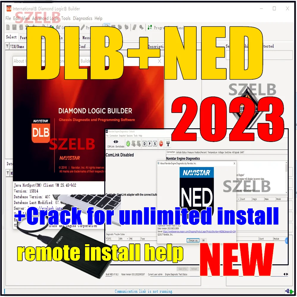 Новый NED 2023 DLB 2023, диагностика двигателя Navistar + алмазный логический строитель DataBase ...