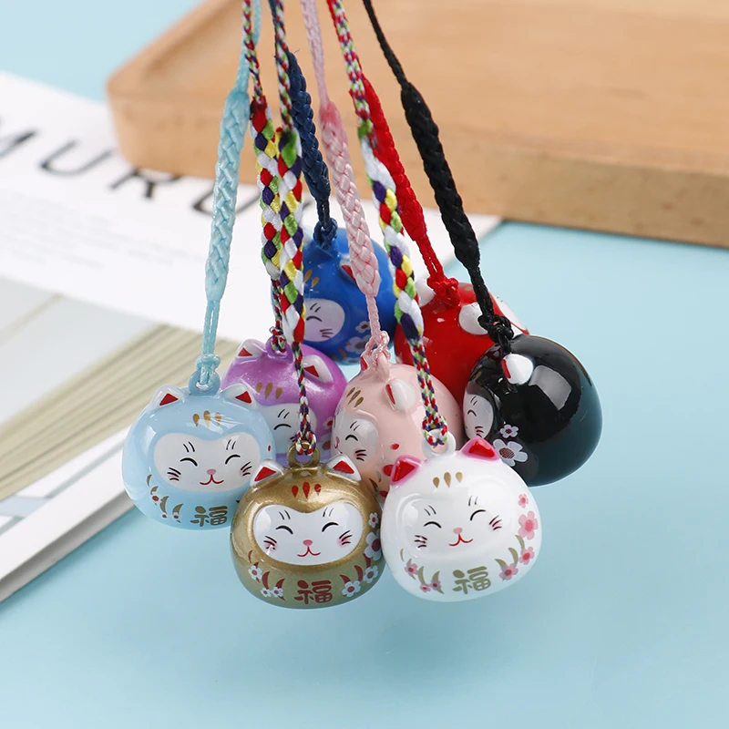 Cute Lucky Cat Bell Keychain Healing Water Bell Phone Charms Car Keys