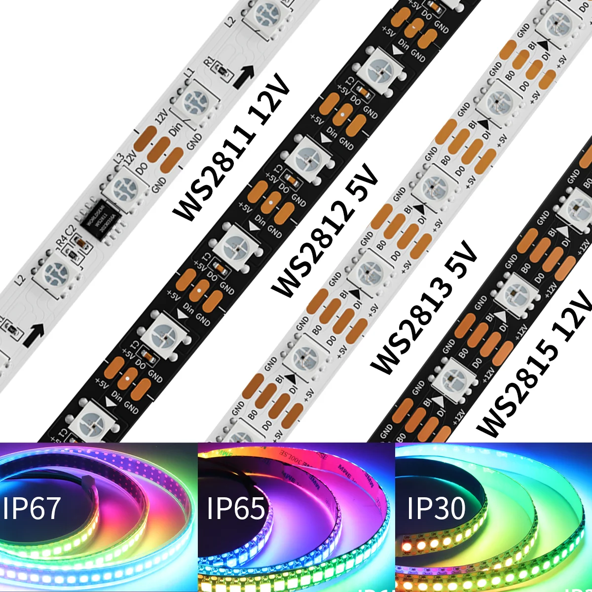 WS2812 WS2815 WS2811 WS2813 Addressable LED strip 30/60/74//96/144leds/m Smart lighting lamp RGB ...