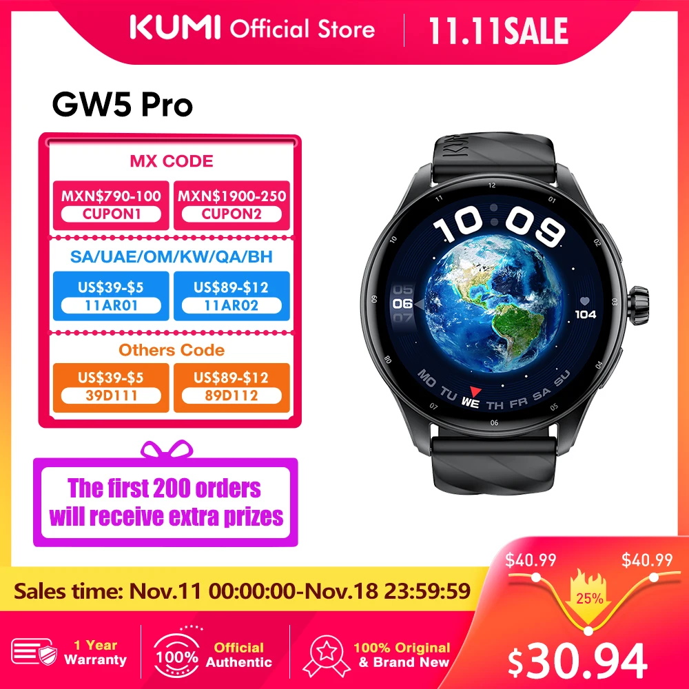 Новые KUMI GW5 Pro 1,43 дюйма AMOLED NFC водонепроницаемые IP68 Bluetooth 5,2 100+ спортивные ...