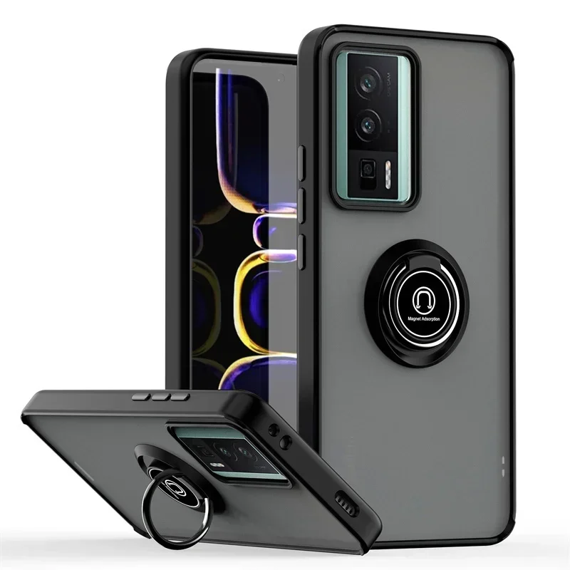 Shockproof Armor Matte Case For Xiaomi Poco F5 Pro 5G Metal Ring Stand ...