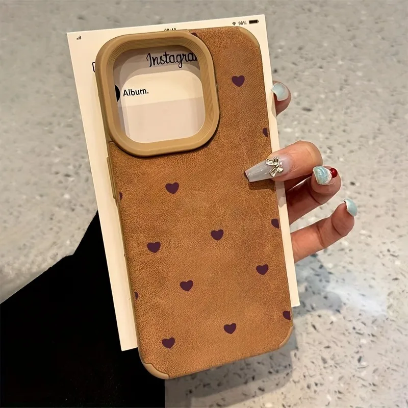 Маленький замшевый модный чехол для телефона с сердечком для iPhone 16 ...