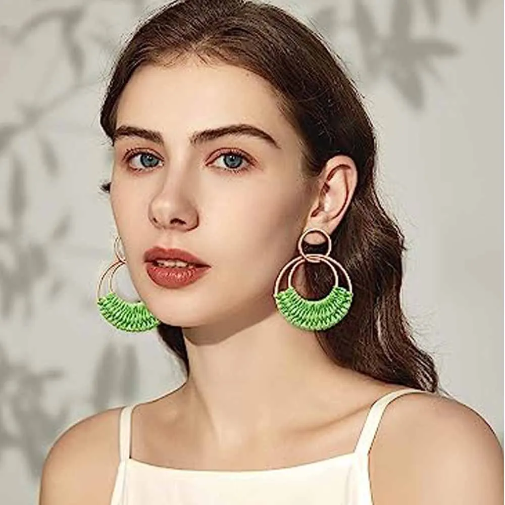 Серьги-кольца из рафии для женщин и девушек | AliExpress