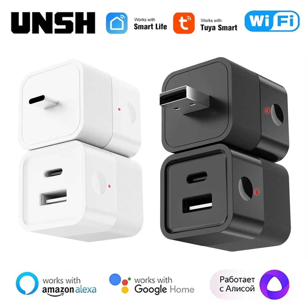 Умный адаптер питания Tuya 2 в 1 с поддержкой Wi-Fi, Micro USB, Type-C ...