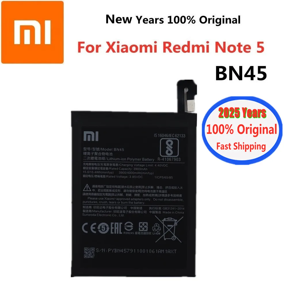 2025 лет Xiao mi 100% оригинальный аккумулятор BN45 для Xiaomi Redmi Note 5 Note5, 4000 мАч ...