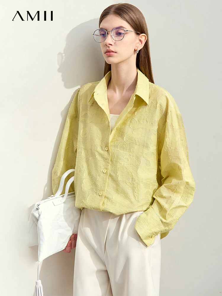 Женская рубашка с отложным воротником Amii | AliExpress