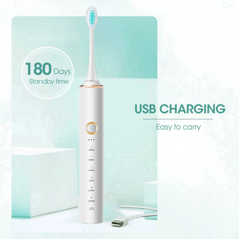 Звуковая электрическая зубная щетка DuPont-grade мягкая щетина IPX7 ...