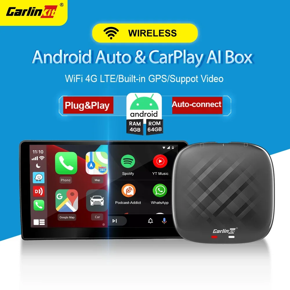 CarlinKit CarPlay Ai Box 2.4G и 5Ghz WiFi Bluetooth Автоматическое подключение Беспроводной ...